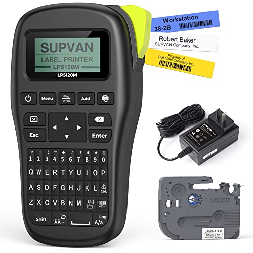 SUPVAN Label Maker Machine LP5120M Thermal Label Printer with Keyboard Multiple Template Available Laminated Label for Organization Work Office Black