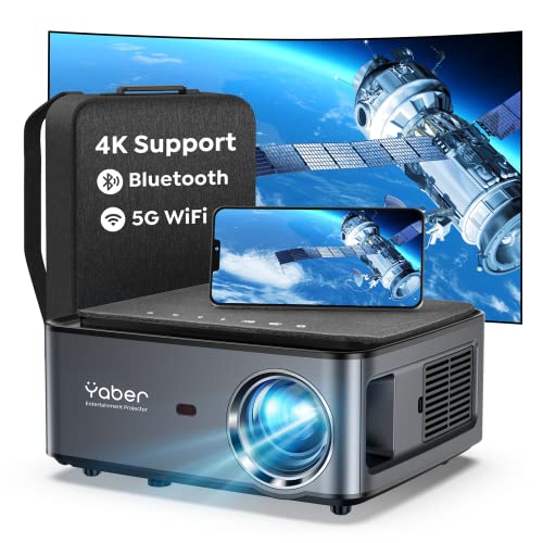 Yaber 2023 Upgrade 5G WiFi Bluetooth 4K Projector, Full HD Native 1920x1080P Projector, Home Projector Support 4D&4P-Keystone Correction, 500'' Giant Screen, Zoom, for Android/iOS/PC/PPT/USB