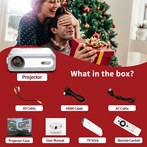 Smart Projector, Android 11.0 Native 1080P Portable WiFi and Bluetooth Projector, Outdoor 4K Projector Support Netflix & Prime Online Video & 8000+APPs, Auto Focus Home Theater Gaming Proyector