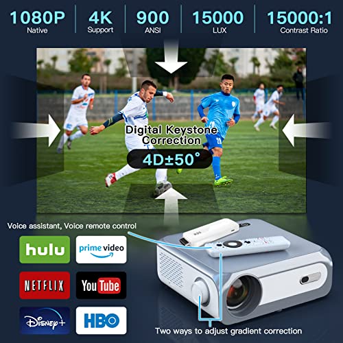 Smart Projector, Android 11.0 Native 1080P Portable WiFi and Bluetooth Projector, Outdoor 4K Projector Support Netflix & Prime Online Video & 8000+APPs, Auto Focus Home Theater Gaming Proyector