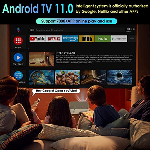 Smart Projector, Android 11.0 Native 1080P Portable WiFi and Bluetooth Projector, Outdoor 4K Projector Support Netflix & Prime Online Video & 8000+APPs, Auto Focus Home Theater Gaming Proyector