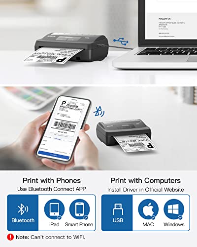 POLONO A400 Bluetooth Thermal Label Printer - 4x6 Label Printer for Small Business Shipping Packages - Portable Printer Wireless Printer for iPhone, Android & PC, Compatible with Amazon, Ebay, USPS