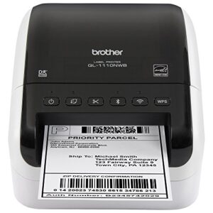 brother ql-1110nwb wide format, postage and barcode professional thermal label printer with wireless connectivity