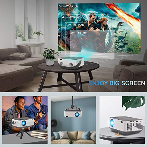 WiFi Projector Bluetooth 8400mAh Battery, Rechargeable Portable Home Projector, FANGOR 1080P Supported Movie Projector with Sync Smartphone Screen via WiFi/USB Cable, Compatible with iPhone, Laptop