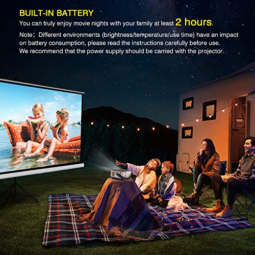 WiFi Projector Bluetooth 8400mAh Battery, Rechargeable Portable Home Projector, FANGOR 1080P Supported Movie Projector with Sync Smartphone Screen via WiFi/USB Cable, Compatible with iPhone, Laptop