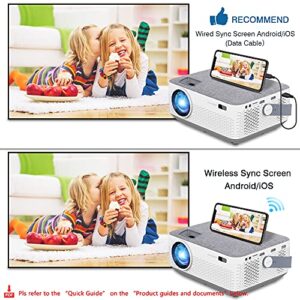 WiFi Projector Bluetooth 8400mAh Battery, Rechargeable Portable Home Projector, FANGOR 1080P Supported Movie Projector with Sync Smartphone Screen via WiFi/USB Cable, Compatible with iPhone, Laptop