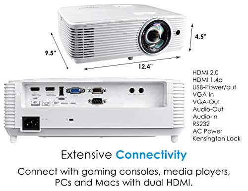 Optoma GT1080HDR Short Throw Gaming Projector | Enhanced Gaming Mode for 1080P 120Hz Gaming at 8.4ms | 4K UHD Support | Play HDR for 4K and 1080P | High 3800 lumens for Day & Night Gaming, White