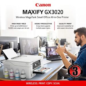 Canon Megatank GX3020 All-in-One Wireless Supertank Printer with Print, Copy, and Scan | Easy Setup, Mobile Printing and 1.35" Monochrome LCD Screen