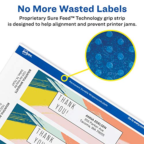 Avery Printable Wraparound Rectangle Labels, 7.85" x 1.75", Textured White, 50 Customizable Labels (22838)