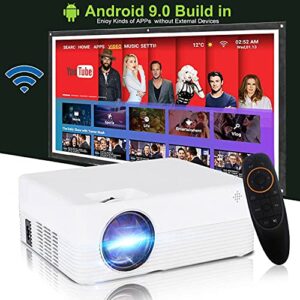 famishow smart projector android tv 9.0 built in- wifi mini projector with bluetooth, 8500 lumens 4k and 250” display supported portable video projector for home cinema & outdoor movie theater