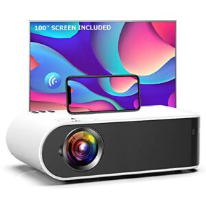 mini projector, goodee w18 wifi movie projector with synchronize smartphone screen with 1080p support and 200’’ video projector support tv stick, hdmi, vga, usb, laptop, ps4, and ios/android phone