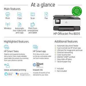 HP OfficeJet Pro 8035 All-in-One Wireless Printer - Includes 8 Months of Ink, HP Instant Ink, Works with Alexa - Basalt (5LJ23A)