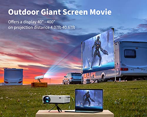 4K Projector with 5G WiFi and Bluetooth, Acrojoy 450 ANSI Native 1080P Mini Projector Support 400"Display, 75% Zoom, Portable Outdoor Movie Projector W/ Tripod and Bag, Compatible W/ TV Stick/USB/PS5