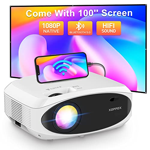 HD Projector with WiFi and Bluetooth- XOPPOX 1080P Native Video Projector for Outdoor Movies with 100'' Screen, Home Theater Wireless Projector Compatible with HDMI/USB/Laptop/PC/ PS4/smartphones