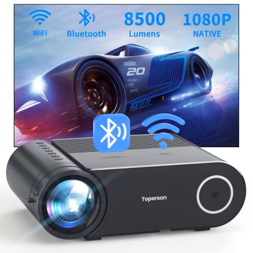 Toperson Native 1080P Home Projector with 5G WiFi Bluetooth, 8500LM Wireless Video Projector for Chrismas, 4K Moive Projector for iPhone, Android, Phone, USB, HDMI, TV Stick