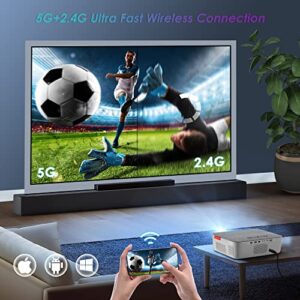 5G WiFi Projector 4K Supported - FANGOR 340ANSI Native 1080P Projector Bluetooth Outdoor Movie Projector / Full Sealed Design/Digital Keystone/300” Display/50% Zoom, for Phone/PC/DVD/TV/PS4