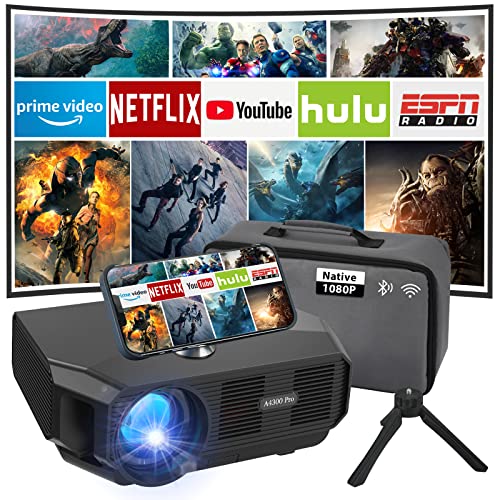 Projector with WiFi and Bluetooth, 5G WiFi Native 1080P Projector, Portable 200'' Movie Projector, Supports 4K & Zoom, Compatible w/ HDMI/USB/PC/TV Box/iOS & Android Phone