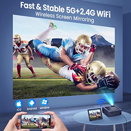 Native 1080P 5G WiFi Bluetooth Projector, 450 ANSI 15000L Full HD Outdoor Movie Projector 4K Supported, 50% Zoom & 450'' Display Home Theater Video Projector Compatible with Phone, PS5, TV Stick, HDMI