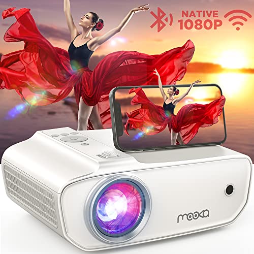 MOOKA Native 1080P Projector with WiFi and Bluetooth, 8500L FHD Movie Projector for Outdoor, Hi-Fi Speaker, Zoom, Sleep Timer, Bag, Support 300" Screen Mini Projector for Phone/TV Stick/Laptop/Xbox