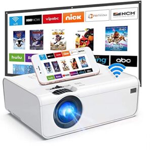 wifi projector, uyole outdoor movie projector with 100” projector screen, 1080p full hd supported & 200” video projector for outdoor movies, wireless mirroring via wifi/usb for iphone/android/pc/tv