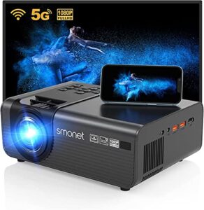 smonet 5g wifi bluetooth projector native 1080p projector 4k support movie projector 9500l outdoor projector home video led iphone projector compatible with phone tv stick laptop pc hdmi usb dvd