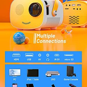 Mini Projector,GooDee Portable Projector for iPhone, 1080p Supported Movie Projector, 2500lux Small Home Video LED Pico Pocket Phone Projector for Bedroom Laptop HD USB AV Interfaces