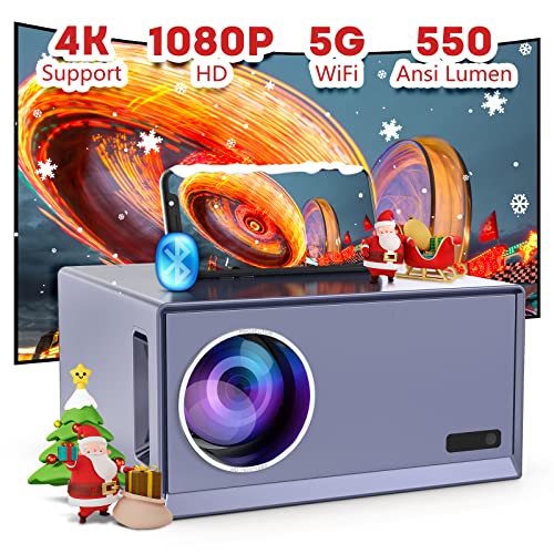 5G WiFi Bluetooth Projector- Native 1080P 4K Support Movie Projector, REPABOW 550 ANSI 300" Display 4D/4P Keystone Correction Home Theater Projector Sync for Phone, Fire Stick, HDMI, PC, Laptop, PS5