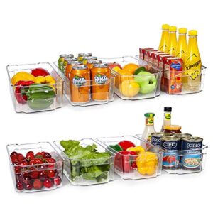 hoojo refrigerator organizer bins – 8pcs clear plastic bins for fridge, freezer, kitchen cabinet, pantry organization and storage, bpa free fridge organizer, 12.5″ long