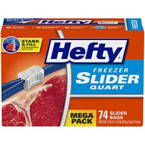 hefty slider freezer storage bags, quart size, 74 count