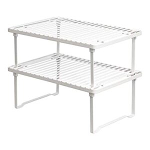 amazon basics stackable metal kitchen storage shelves, set of 2 – white