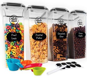 plastic house large cereal containers storage set dispenser approx. 4l fits full standard size cereal box, airtight cereal container set for maximum freshness, bpa-free large cereal storage container