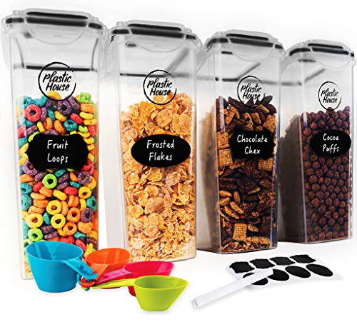 PLASTIC HOUSE Large Cereal Containers Storage Set Dispenser Approx. 4L FITS FULL STANDARD SIZE CEREAL BOX, Airtight Cereal Container Set For Maximum Freshness, BPA-FREE Large Cereal Storage Container