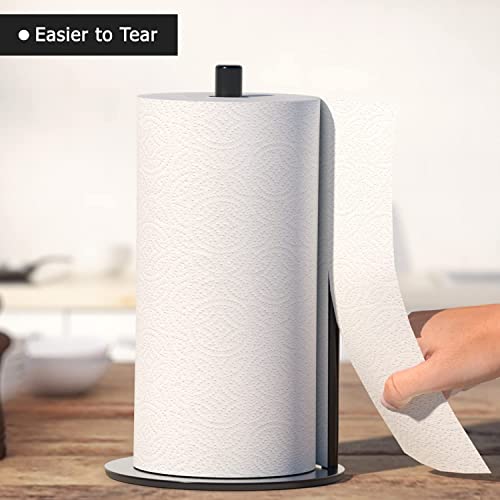 Paper Towel Holder Black Kitchen Roll Holder, Premium Stainless Steel Paper Towel Holder for Kitchen Roll Organize, One-Handed Operation Countertop Roll Dispenser with Weighted Base