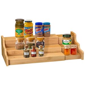 spice rack kitchen cabinet organizer- 3 tier bamboo expandable display shelf