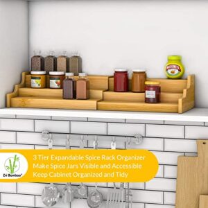 Spice Rack Kitchen Cabinet Organizer- 3 Tier Bamboo Expandable Display Shelf