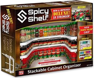 spicy shelf deluxe – expandable spice rack and stackable cabinet & pantry organizer (1 set of 2 shelves) – as seen on tv(spicy shelf deluxe)