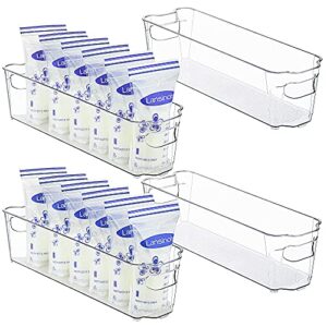 vtopmart breastmilk storage container 4pcs set, clear freezer and fridge organizer bins, plastic storage bins for breast milk, baby pouches, formula, bottles and yogurts, 4.3’’ width, 14.7″ long