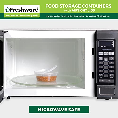 Freshware Food Storage Containers [50 Set] 8 oz Plastic Deli Containers with Lids, Slime, Soup, Meal Prep Containers | BPA Free | Stackable | Leakproof | Microwave/Dishwasher/Freezer Safe