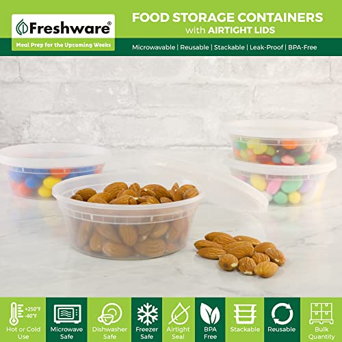 Freshware Food Storage Containers [50 Set] 8 oz Plastic Deli Containers with Lids, Slime, Soup, Meal Prep Containers | BPA Free | Stackable | Leakproof | Microwave/Dishwasher/Freezer Safe