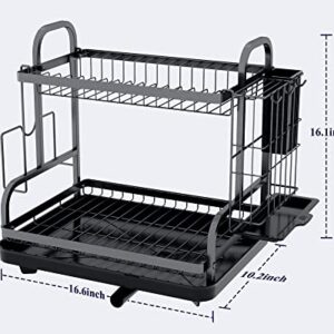 Kitsure Dish Drying Rack -Multifunctional Dish Rack, Rustproof Kitchen Dish Drying Rack with Drainboard & Utensil Holder, 2-Tier Dish Drying Rack with a Large Capacity for Kitchen Counter