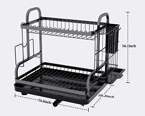 Kitsure Dish Drying Rack -Multifunctional Dish Rack, Rustproof Kitchen Dish Drying Rack with Drainboard & Utensil Holder, 2-Tier Dish Drying Rack with a Large Capacity for Kitchen Counter