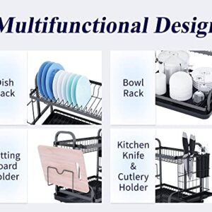 Kitsure Dish Drying Rack -Multifunctional Dish Rack, Rustproof Kitchen Dish Drying Rack with Drainboard & Utensil Holder, 2-Tier Dish Drying Rack with a Large Capacity for Kitchen Counter