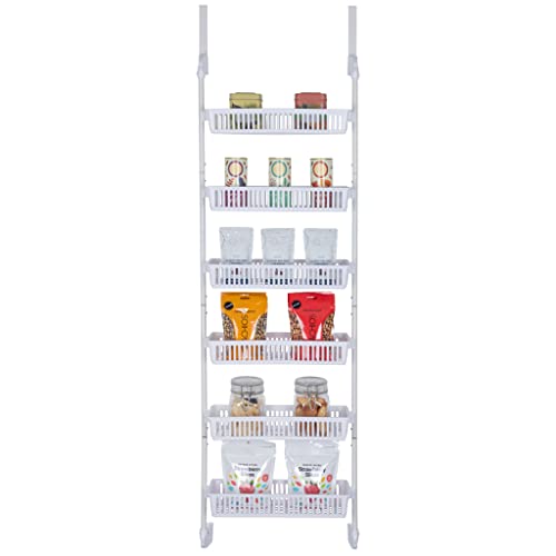 Smart Design Over The Door Organizer for Storage – Perfect for Pantry, Bedroom, Bathroom, Playroom, Kitchen - Maximum Storage with 6 Baskets  - Adjustable Steel Frame & Wall Mount – White