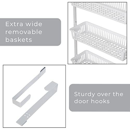 Smart Design Over The Door Organizer for Storage – Perfect for Pantry, Bedroom, Bathroom, Playroom, Kitchen - Maximum Storage with 6 Baskets  - Adjustable Steel Frame & Wall Mount – White