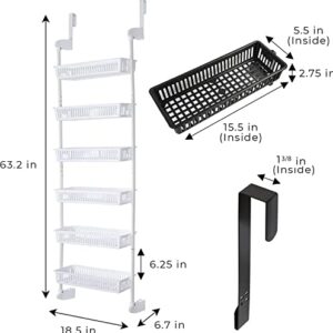 Smart Design Over The Door Organizer for Storage – Perfect for Pantry, Bedroom, Bathroom, Playroom, Kitchen - Maximum Storage with 6 Baskets  - Adjustable Steel Frame & Wall Mount – White