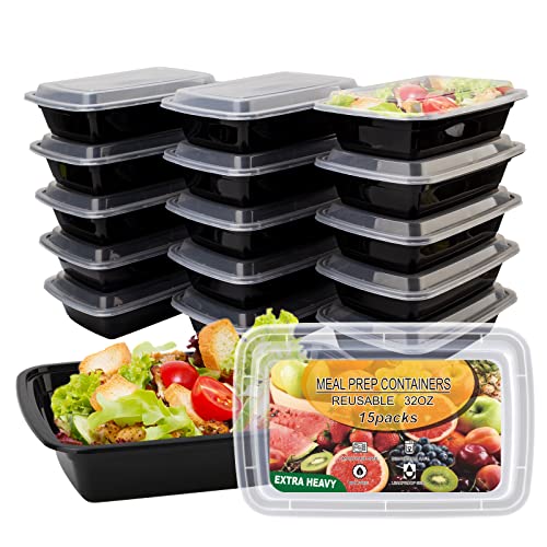 Ezalia 15 Pack- Meal Prep Containers 32oz, Plastic Food Prep Containers with Lids, Leakproof To Go Containers with Lids Reusable Food Containers, BPA-Free, Microwave/Dishwasher/Freezer Safe