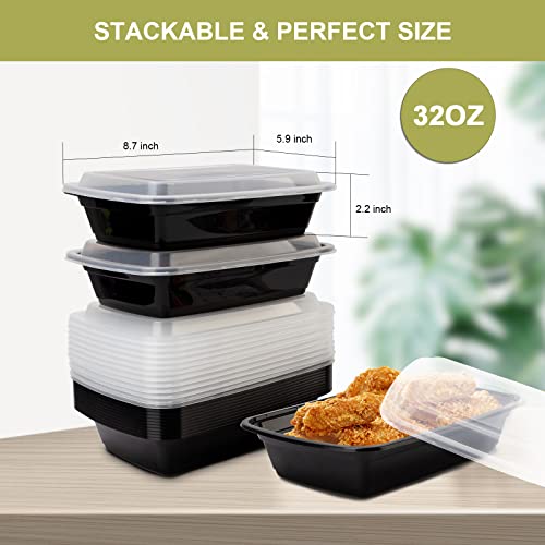 Ezalia 15 Pack- Meal Prep Containers 32oz, Plastic Food Prep Containers with Lids, Leakproof To Go Containers with Lids Reusable Food Containers, BPA-Free, Microwave/Dishwasher/Freezer Safe