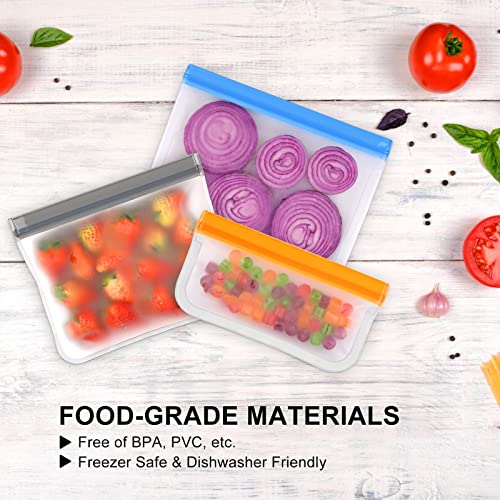 10 Pack Dishwasher Safe Reusable Bags Silicone, Leakproof Reusable Freezer Bags, BPA Free Reusable Food Storage Bags for Lunch Marinate Food Travel - 3 Gallon 3 Snack 4 Sandwich Bags