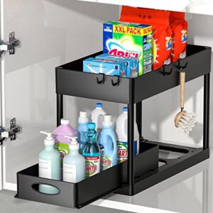 puiluo under sliding cabinet basket organizer, 2 tier storage under cabinet bathroom under sink organizers and storage black under sink storage for bathroom kitchen