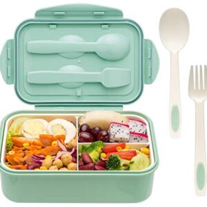 LOVINA Bento Boxes for Adults - 1100 ML Bento Lunch Box For Kids Childrens With Spoon & Fork - Durable Perfect Size for On-the-Go Meal, BPA-Free and Food-Safe Materials(Green)